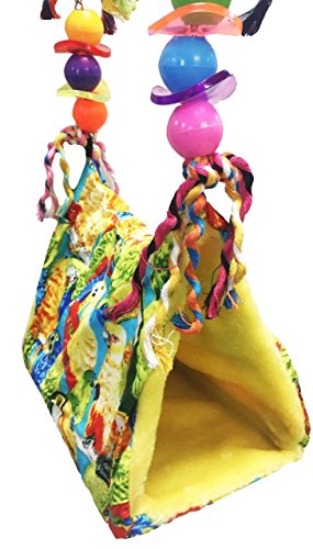 Parrot Printed Happy Hut Pet Cozzy Cage Snuggle Tent Bunk Hammock Bird Toy Toys Craft Cages Cockatiel Budgie Lovebird (Large, Yellow Print)