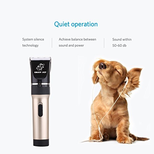 ENJOY PET Dog Clippers Cat Shaver, Professional Hair Grooming Clippers Detachable Blades Cordless Rechargeable with Guards, Combs for Dog Cat Small Animal, Quiet Animal Horse Clippers (Gold)