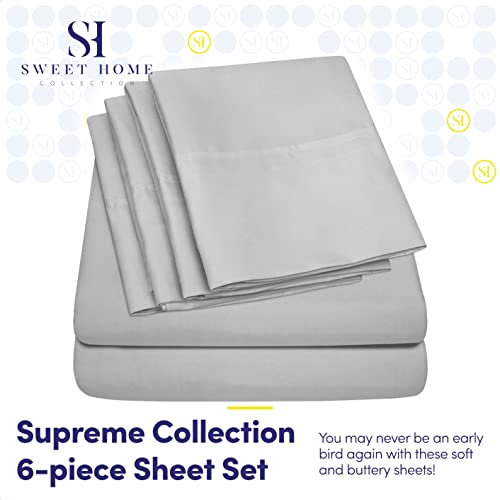 Queen Sheets Silver - 6 Piece 1500 Supreme Collection Fine Brushed Microfiber Deep Pocket Queen Sheet Set Bedding - 2 Extra Pillow Cases, Great Value, Queen, Silver