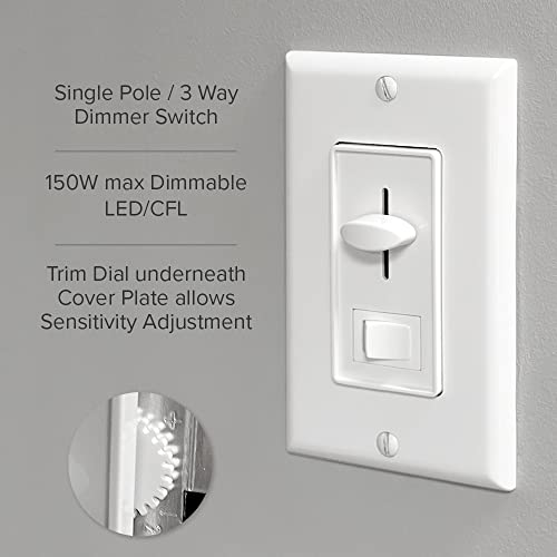 Maxxima LED Dimmer 3-Way/Single Pole Electrical Light Switch, 600 Watt max, LED Compatible, Wall Plate Included