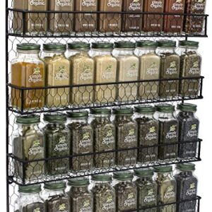 Sorbus Spice Rack Organizer [4 Tier] Country Rustic Chicken Herb Holder, Wall Mounted Storage Rack, Great for Storing Spices, Household Items and More (Black)