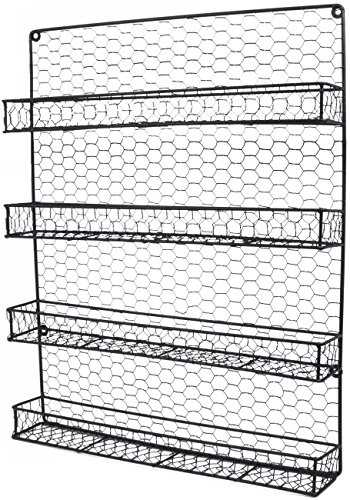 Sorbus Spice Rack Organizer [4 Tier] Country Rustic Chicken Herb Holder, Wall Mounted Storage Rack, Great for Storing Spices, Household Items and More (Black)