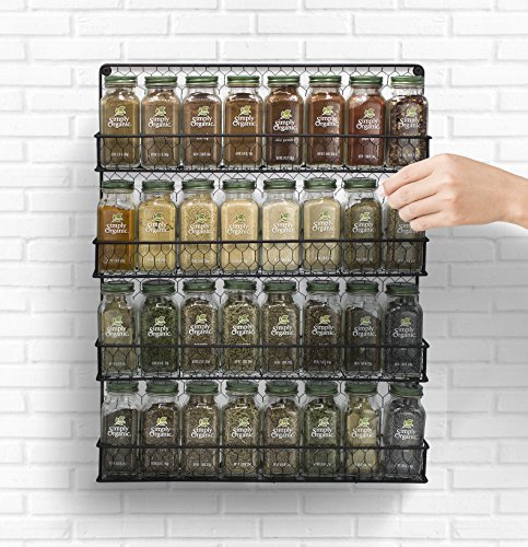 Sorbus Spice Rack Organizer [4 Tier] Country Rustic Chicken Herb Holder, Wall Mounted Storage Rack, Great for Storing Spices, Household Items and More (Black)