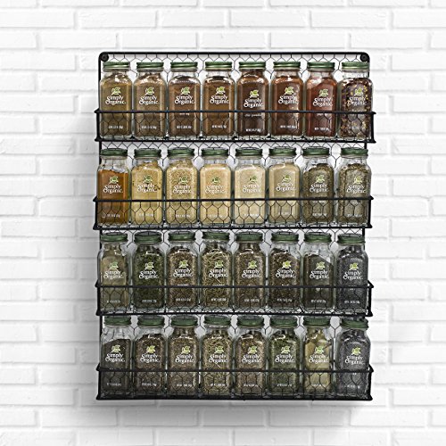 Sorbus Spice Rack Organizer [4 Tier] Country Rustic Chicken Herb Holder, Wall Mounted Storage Rack, Great for Storing Spices, Household Items and More (Black)