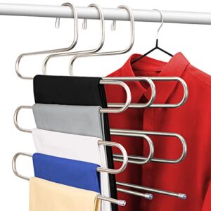 doiown s-type stainless steel clothes pants scarf hangers closet storage organizer for pants jeans scarf hanging (14.17 x 14.96ins, set of 3) (3-pieces)