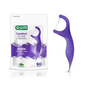 gum comfort slide flossers for tight spaces, fresh mint, dental floss picks, 90 count