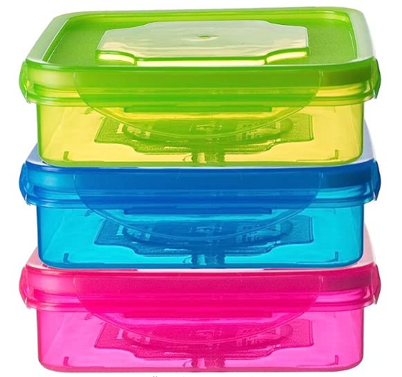 Imperial Home Plastic Sandwich Containers with Lids, Reusable Container, Lunch Box, Food Storage, Meal Prep, Lock Lid, Fridge, Freezer, Dishwasher, & Microwave Safe, BPA Free, Set of 3, Multicolor