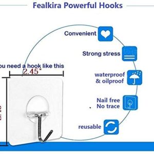 Fealkira Adhesive Wall Hooks 13.2lb(Max) Utility Stainless Steel Hook for Towel Bathrobe Coats,Bathroom Kitchen Waterproof and Oilproof Nail Free Transparent Heavy Duty Hook & Ceiling Hanger(10pcs)