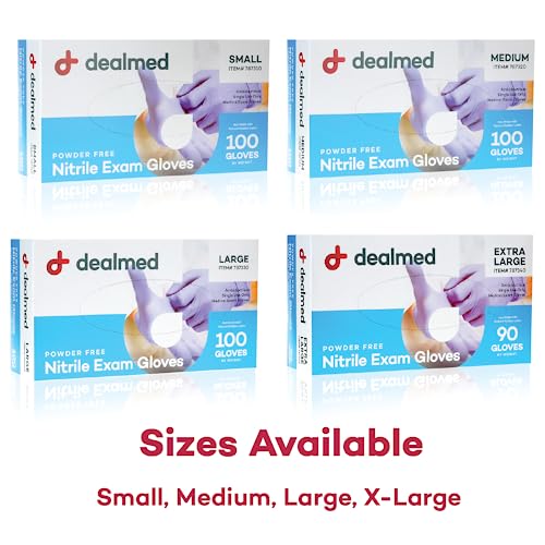 Dealmed Nitrile Medical Exam Gloves, Disposable Latex Free, Medium, 100 ct. (Pack of 10)