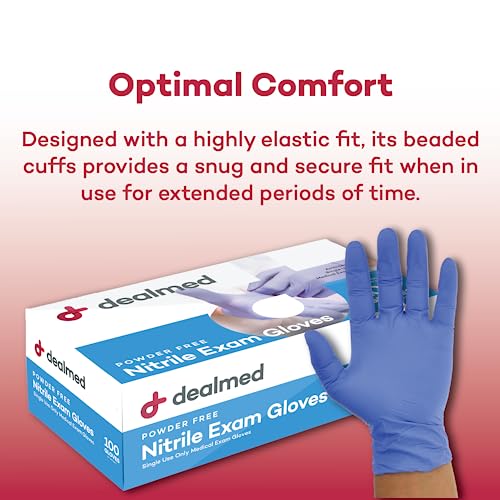 Dealmed Nitrile Medical Exam Gloves, Disposable Latex Free, Medium, 100 ct. (Pack of 10)