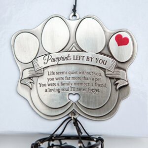 Pet Memorial Wind Chime - 18" Metal Casted Pawprint Wind Chime - A Beautiful Remembrance Gift for a Grieving Pet Owner - Includes Pawprints Left by You Poem Card