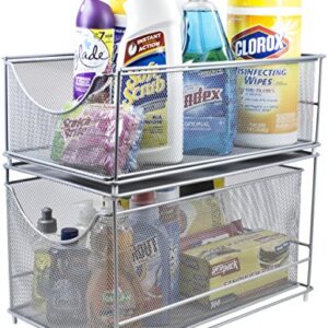 Sorbus® Cabinet Organizer Set —Mesh Storage Organizer with Pull Out Drawers—Ideal for Countertop, Cabinet, Pantry, Under the Sink, Desktop and More (Silver Two-Piece Set)