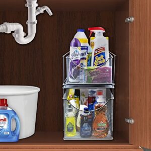 Sorbus® Cabinet Organizer Set —Mesh Storage Organizer with Pull Out Drawers—Ideal for Countertop, Cabinet, Pantry, Under the Sink, Desktop and More (Silver Two-Piece Set)