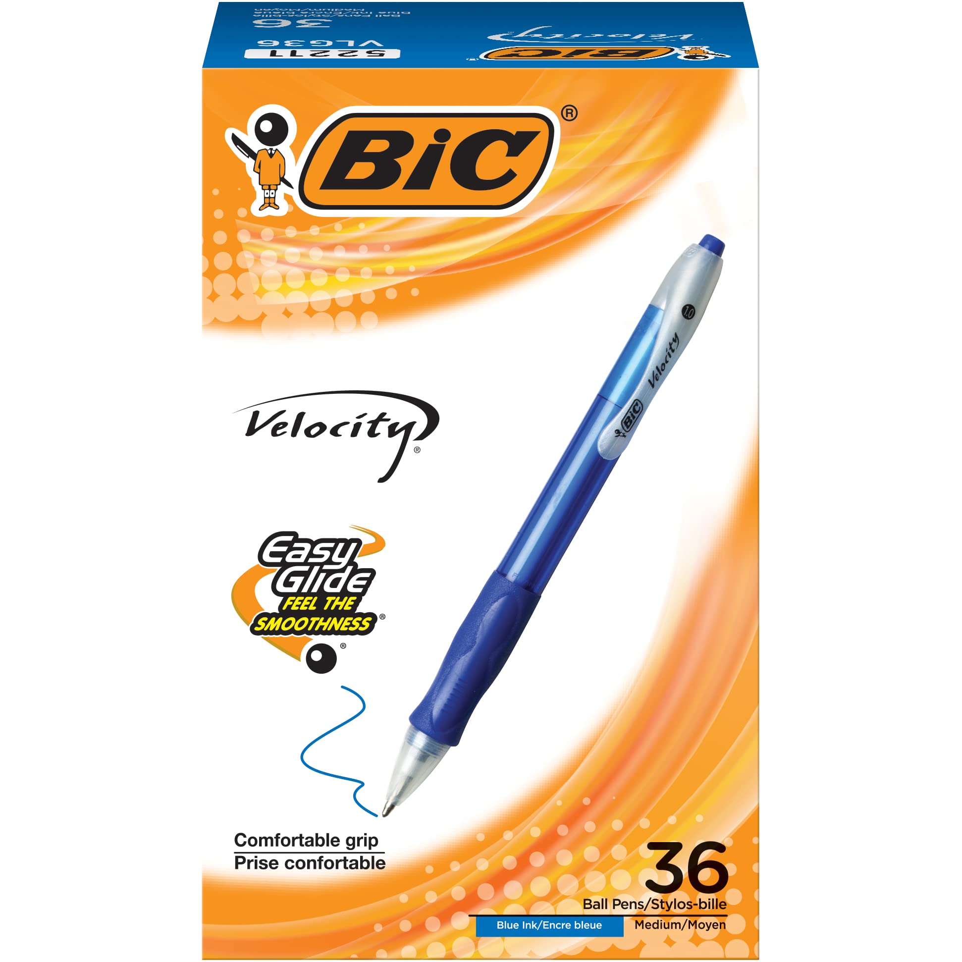 BIC Velocity Retractable Ballpoint Pen, Medium Point (1.0mm), Blue Ink, 36-Count Bulk Pack of Pens