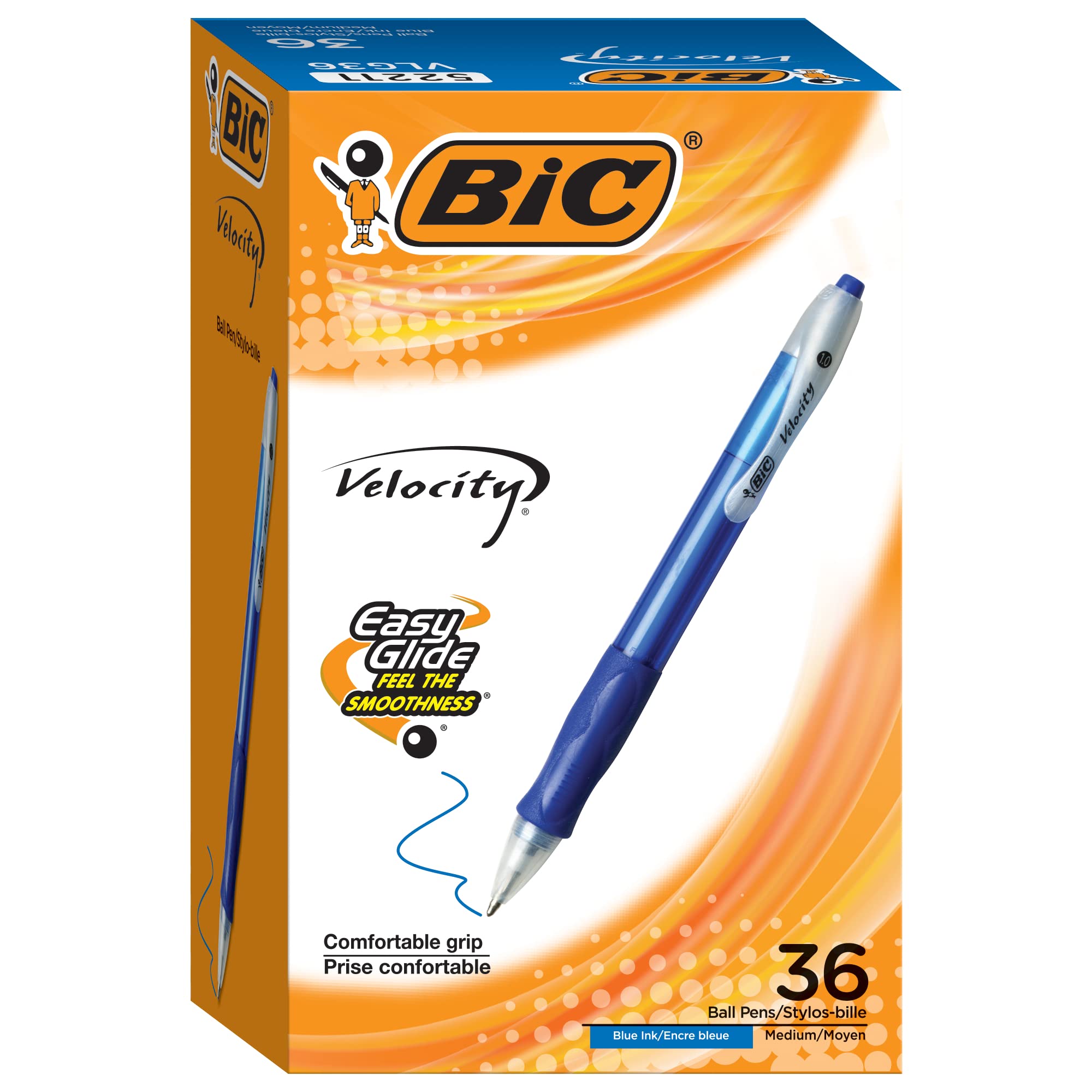 BIC Velocity Retractable Ballpoint Pen, Medium Point (1.0mm), Blue Ink, 36-Count Bulk Pack of Pens