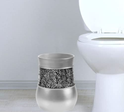 Creative Scents Bathroom Trash Can – Decorative Waste Basket for Bathroom, Powder Room Or Living Room - Durable Small Bathroom Wastebasket Designed with Beautiful Crackled Glass - Silver Gray Color