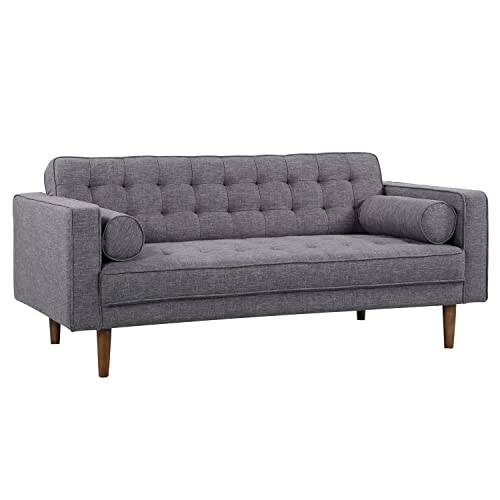 Armen Living Element Loveseat in Dark Grey Linen and Walnut Wood Finish, 67 x 30 x 34