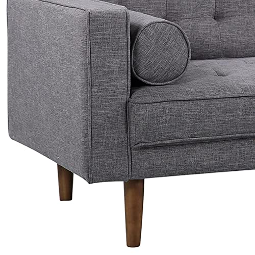 Armen Living Element Loveseat in Dark Grey Linen and Walnut Wood Finish, 67 x 30 x 34