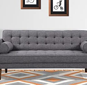 Armen Living Element Loveseat in Dark Grey Linen and Walnut Wood Finish, 67 x 30 x 34