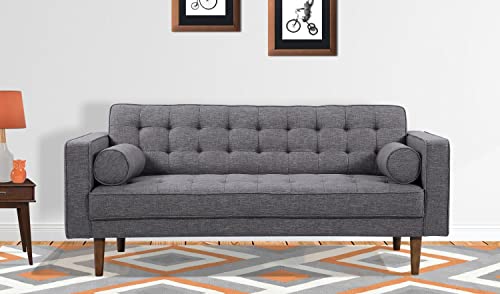 Armen Living Element Loveseat in Dark Grey Linen and Walnut Wood Finish, 67 x 30 x 34