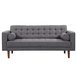 Armen Living Element Loveseat in Dark Grey Linen and Walnut Wood Finish, 67 x 30 x 34