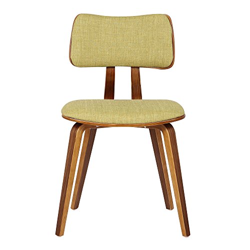 Armen Living Jaguar Dining Chair in Green Fabric and Walnut Wood Finish 20D x 18W x 29H in