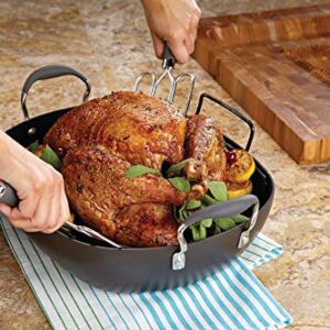 Anolon Advanced Hard Anodized Nonstick Roaster / Roasting Pan Set with Utensils - 16 Inch x 13 Inch, Gray