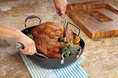 Anolon Advanced Hard Anodized Nonstick Roaster / Roasting Pan Set with Utensils - 16 Inch x 13 Inch, Gray