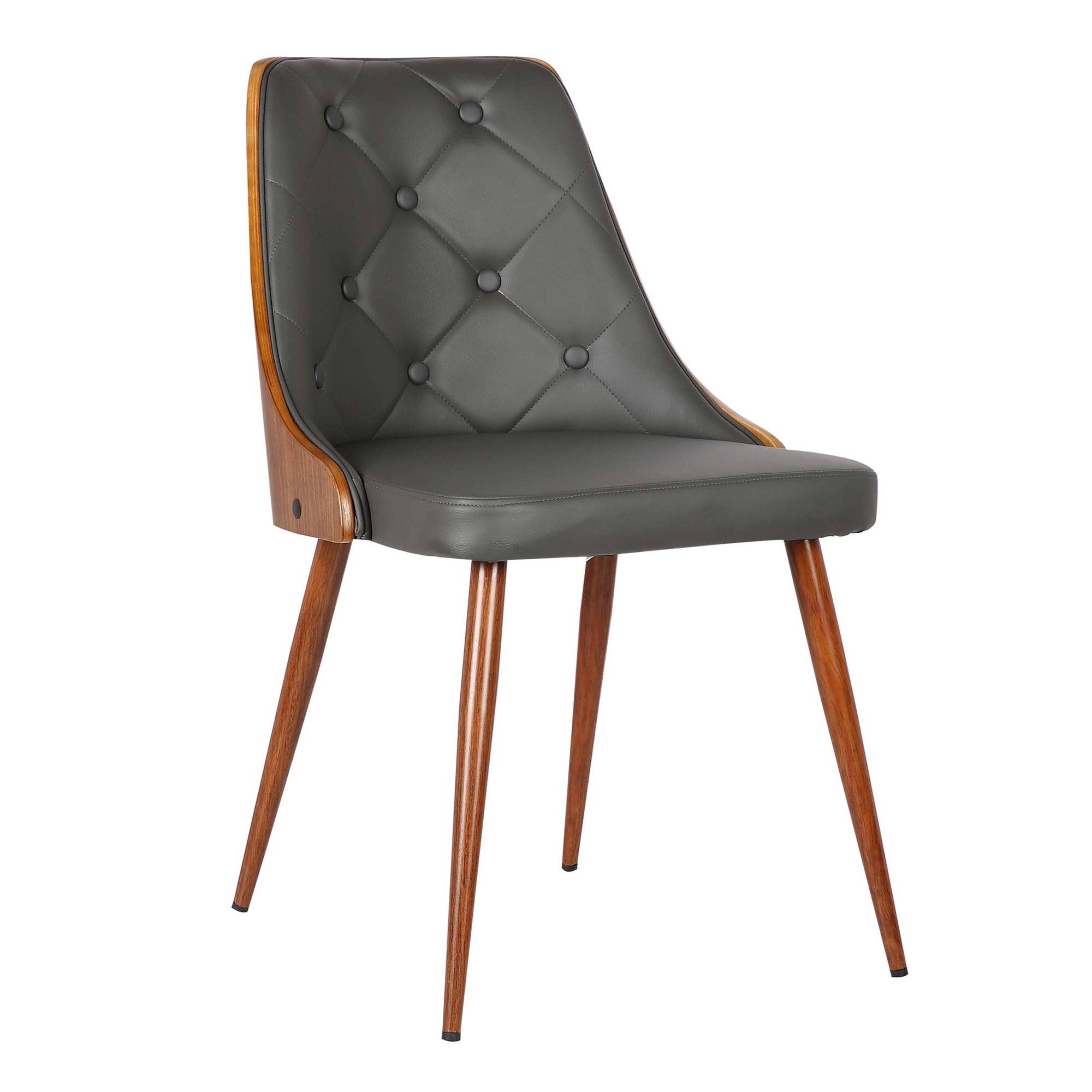 Armen Living Lily Dining Chair in Grey Faux Leather and Walnut Wood Finish 20 x 31 x 23