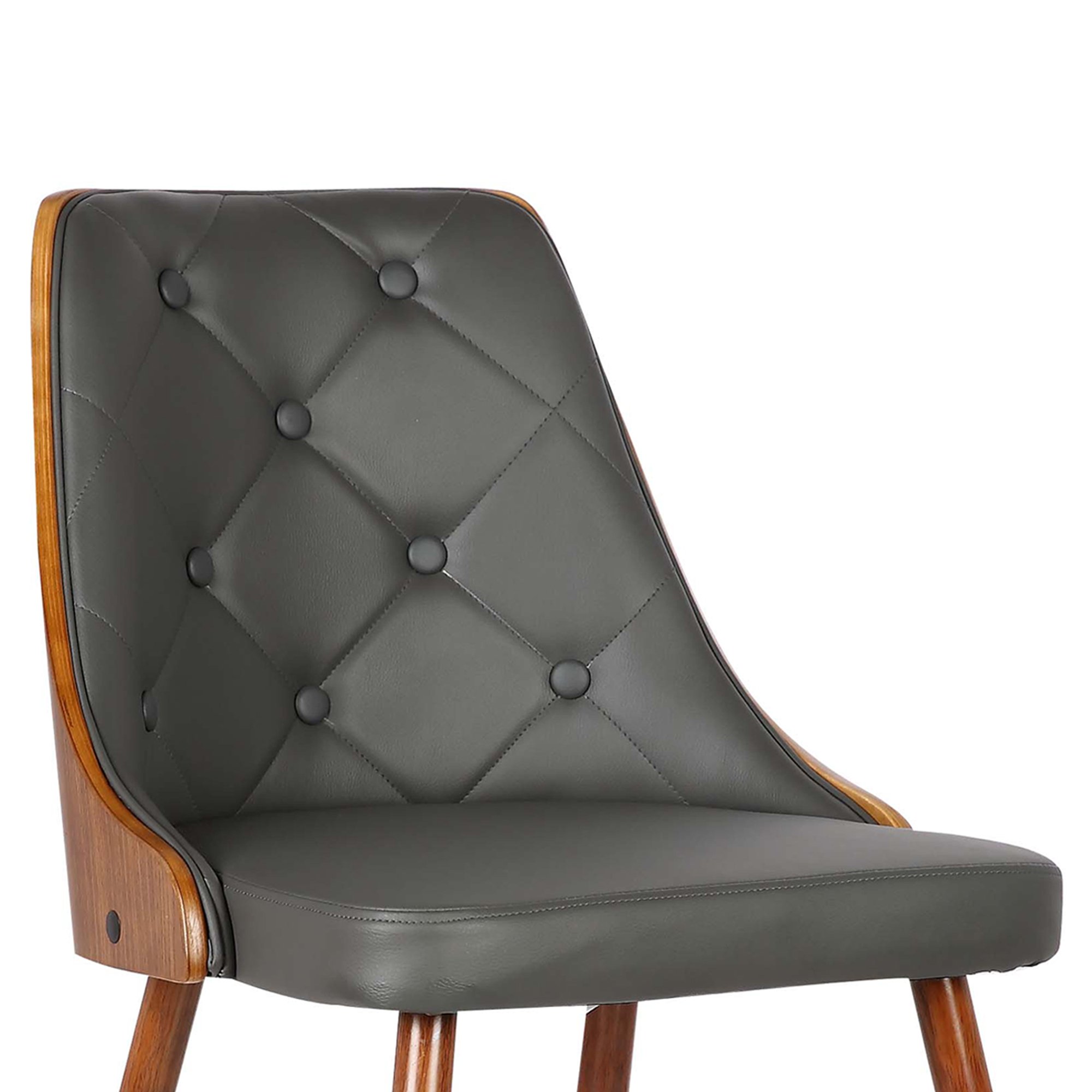 Armen Living Lily Dining Chair in Grey Faux Leather and Walnut Wood Finish 20 x 31 x 23