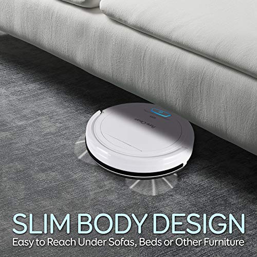 Pure Clean Robot Vacuum Cleaner - Upgraded Lithium Battery 90 Min Run Time - Automatic Bot Self Detects Stairs Pet Hair Allergies Friendly Robotic Home Cleaning for Carpet Hardwood Floor - PUCRC25