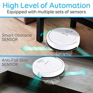 Pure Clean Robot Vacuum Cleaner - Upgraded Lithium Battery 90 Min Run Time - Automatic Bot Self Detects Stairs Pet Hair Allergies Friendly Robotic Home Cleaning for Carpet Hardwood Floor - PUCRC25