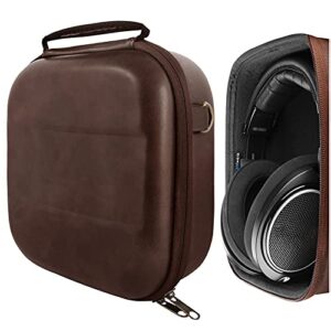 geekria shield headphones case compatible with sennheiser hd 599, hd 598, hd 560s, hd 559, hd 558, hd 555, hd 400 pro case, replacement hard shell travel carrying bag with cable storage (pu brown)