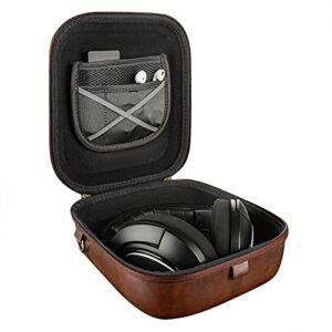 Geekria Shield Headphones Case Compatible with Sennheiser HD 599, HD 598, HD 560S, HD 559, HD 558, HD 555, HD 400 Pro Case, Replacement Hard Shell Travel Carrying Bag with Cable Storage (PU Brown)