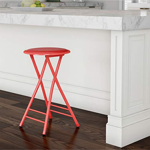 24-Inch Counter Height Bar Stool – Backless Folding Chair with 300lb Capacity for Kitchen, Recreation Room, or Game Room by Trademark Home (Red) Set of 1