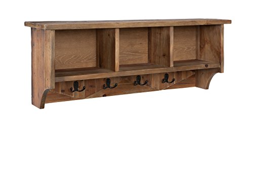 Alaterre Furniture Renew Reclaimed Wood Wall Mounted Coat Hook with 3 Storage Cubbies, Natural,Brown