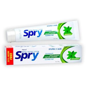 spry xylitol toothpaste, fluoride-free, natural spearmint, anti-plaque and tartar control, 5 oz