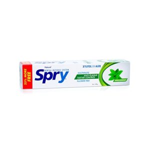 Spry Xylitol Toothpaste, Fluoride-Free, Natural Spearmint, Anti-Plaque and Tartar Control, 5 oz