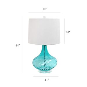 Elegant Designs LT3214-BLU Glass Table Lamp with Fabric Shade, Light Blue