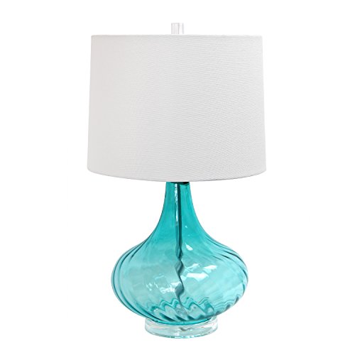 Elegant Designs LT3214-BLU Glass Table Lamp with Fabric Shade, Light Blue