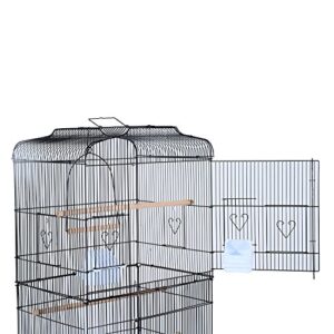 PawHut 60" Metal Indoor Bird Cage Starter Kit with Detachable Rolling Stand, Storage Basket, and Accessories, Black