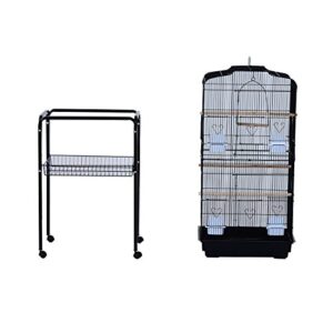 PawHut 60" Metal Indoor Bird Cage Starter Kit with Detachable Rolling Stand, Storage Basket, and Accessories, Black