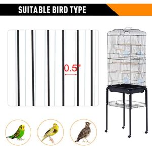 PawHut 60" Metal Indoor Bird Cage Starter Kit with Detachable Rolling Stand, Storage Basket, and Accessories, Black