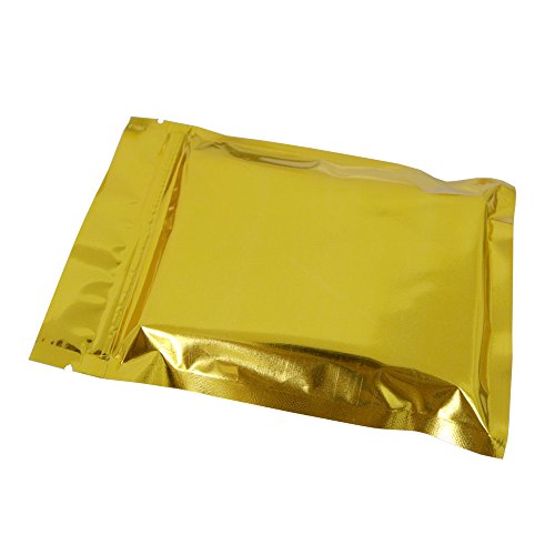 100PCS Double-Sided Shiny Gold Flat Zip Seal Premium Foil Bags 12x20cm (4.7x7.8")