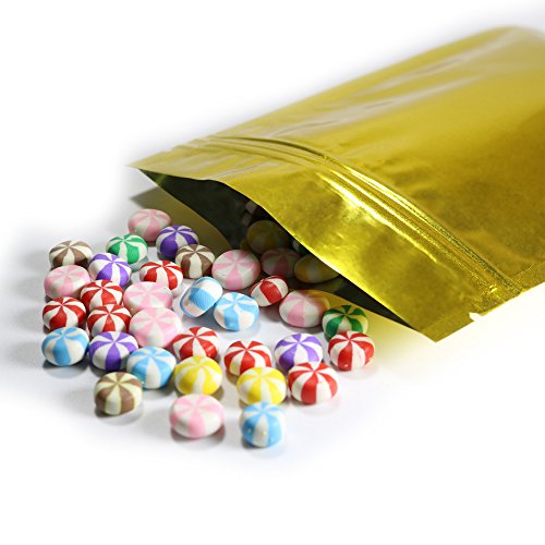 100PCS Double-Sided Shiny Gold Flat Zip Seal Premium Foil Bags 12x20cm (4.7x7.8")