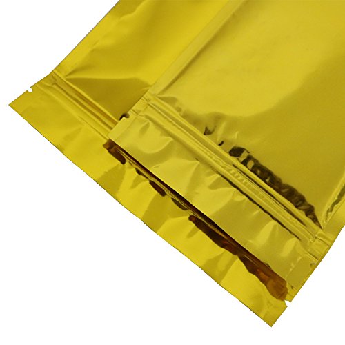 100PCS Double-Sided Shiny Gold Flat Zip Seal Premium Foil Bags 12x20cm (4.7x7.8")