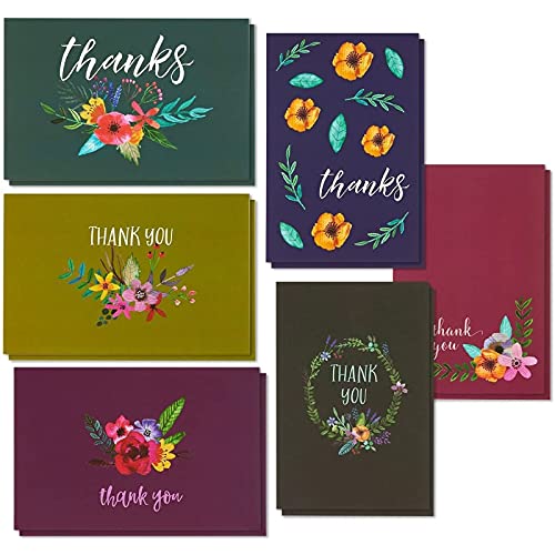 48 Pack Floral Thank You Cards with Envelopes, Blank Thank You Greeting Notes Bulk Box for Baby Shower, Bridal Shower, Graduation, Birthday & Wedding, 4x6 in