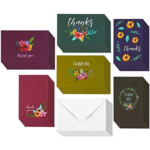 48 Pack Floral Thank You Cards with Envelopes, Blank Thank You Greeting Notes Bulk Box for Baby Shower, Bridal Shower, Graduation, Birthday & Wedding, 4x6 in