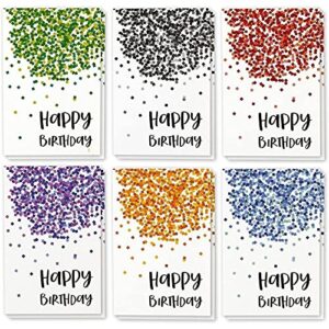 48 pack birthday cards bulk, 6 assorted confetti designs with envelopes, 4x6