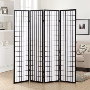 Roundhill Furniture Oriental Shoji 4 Panel Screen Room Divider, Black